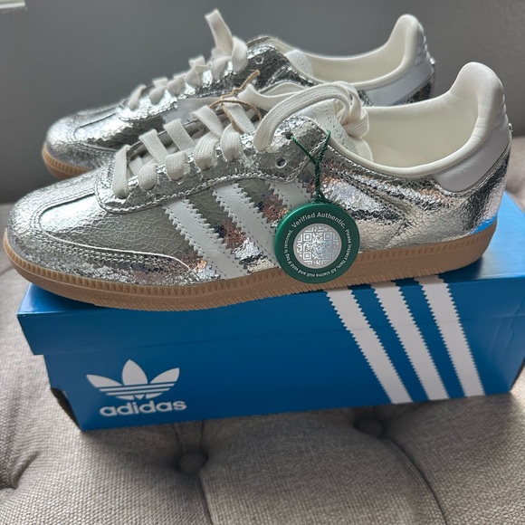 adidas | Shoes | Adidas Metallic Silver Sneakers With White Accents ...